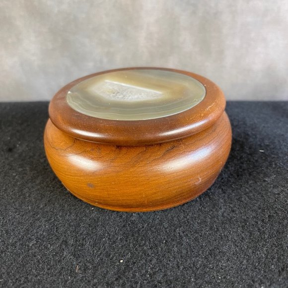 Accents | Small Vintage Hand Carved Wood Trinket Box With Inlaid Quartz ...